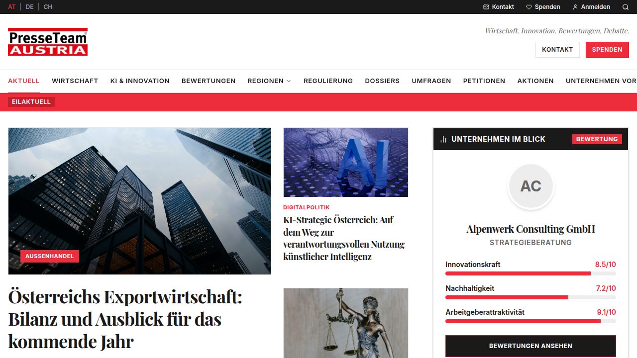 PresseTeam Austria — Wirtschaft, Innovation, Bewertungen & Debatte